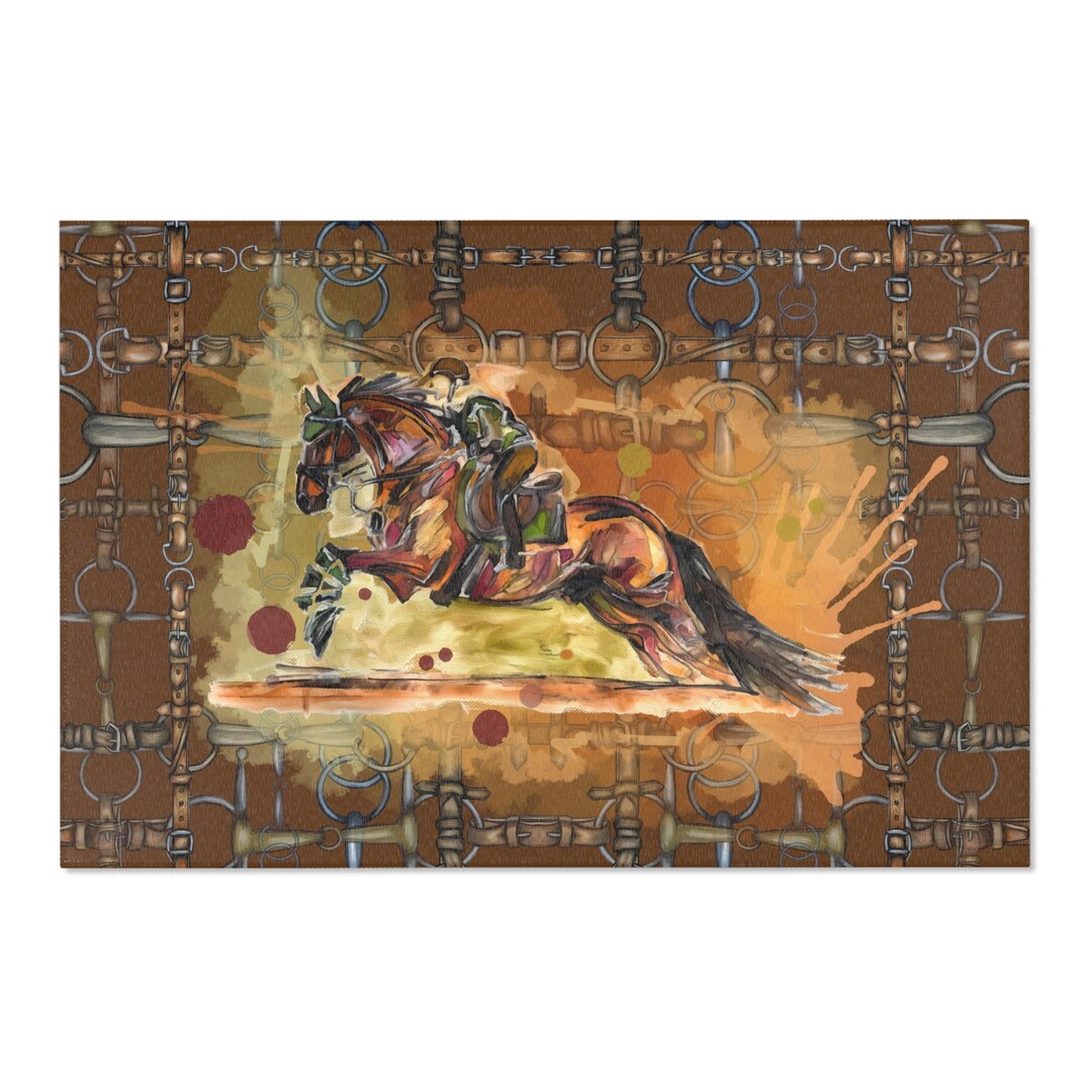 A Snafflebit Jumping Horse Area Rug Show Stall Mat Tack Room Rug Horse ...