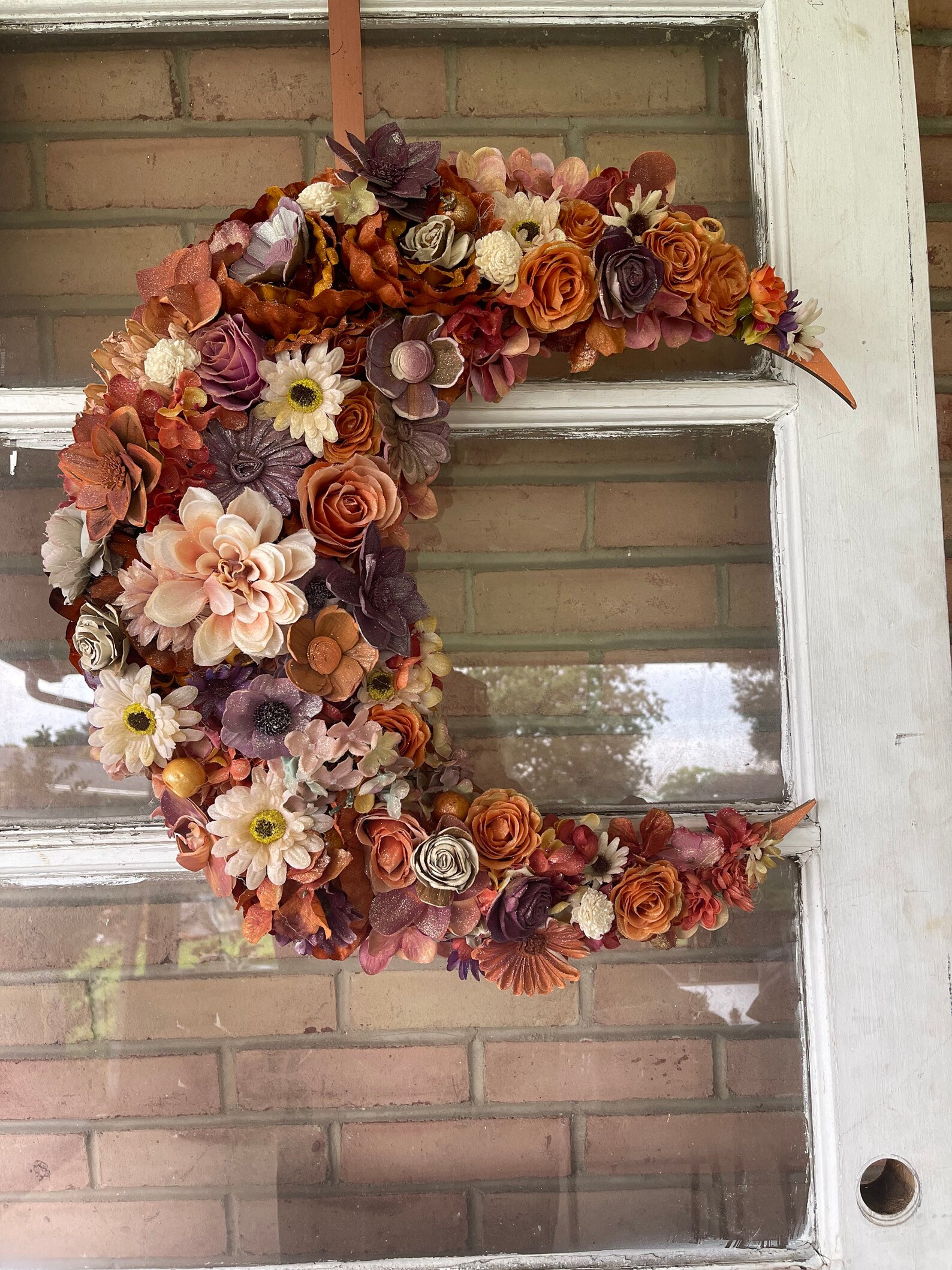 Elegant Botanical Crescent Moon Wreath Soft Fall Orange | Etsy