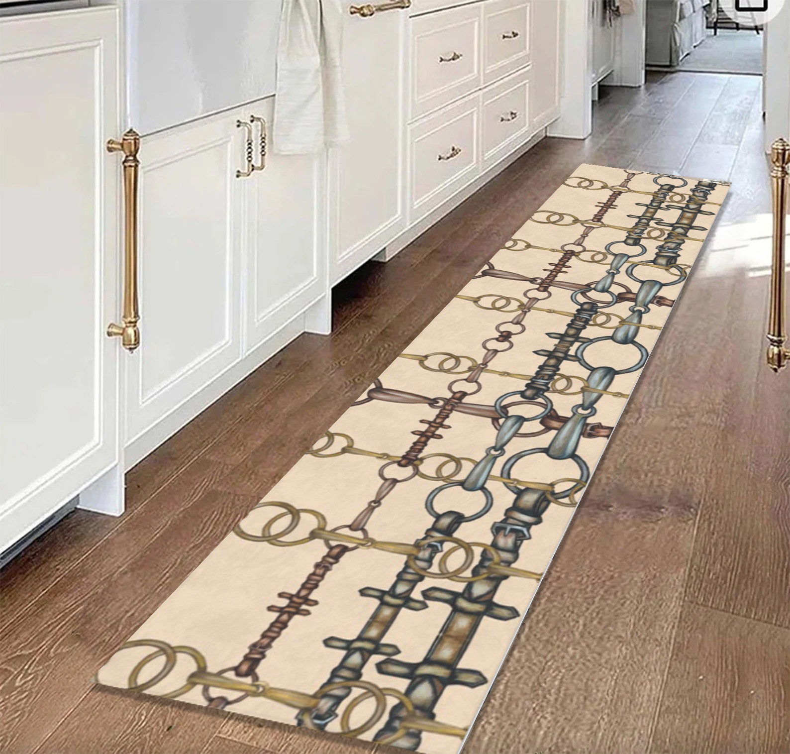 Equestrian Reins and Snaffle Bits Runner Rug - Light Tan Shimmer Rug ...