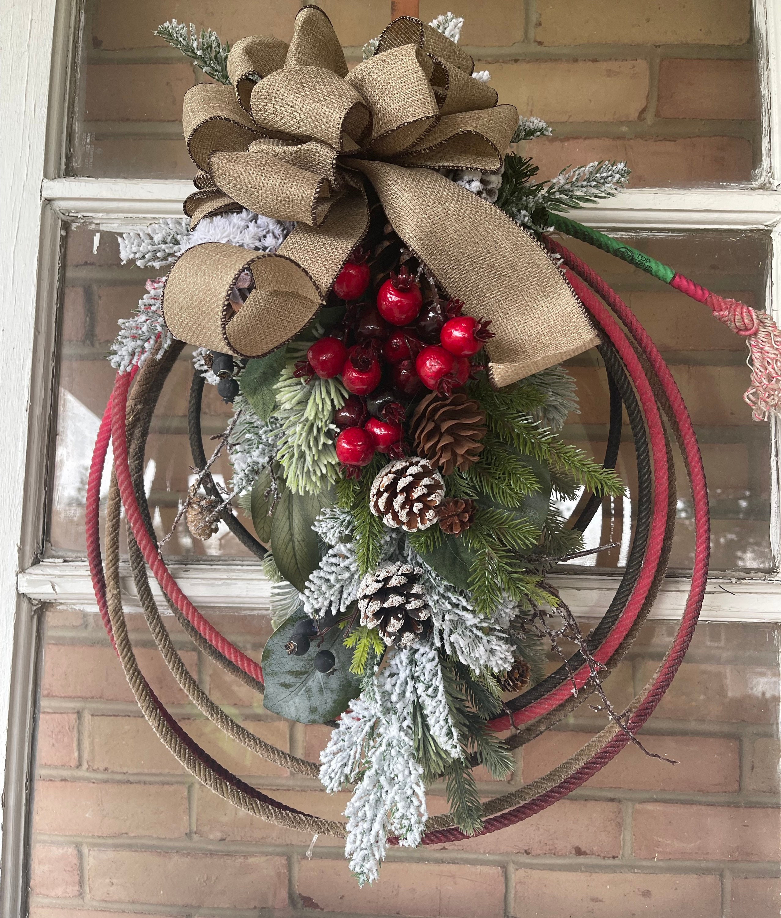 Lasso Western Christmas Wreath - Cowboy Christmas - Lariat Rope Wreath ...