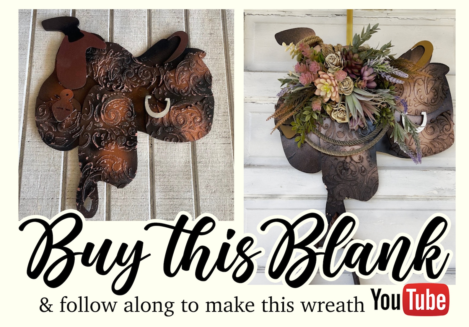 Leather Look Succulent Flower Western Saddle - Lariat Farmhouse Wall ...