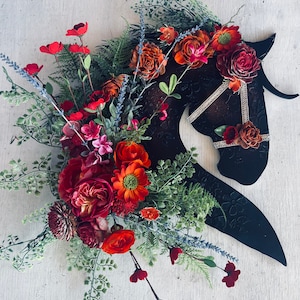 Black Friesian Spring & Summer Red Wood Flower Horse Head Wall Art or ...