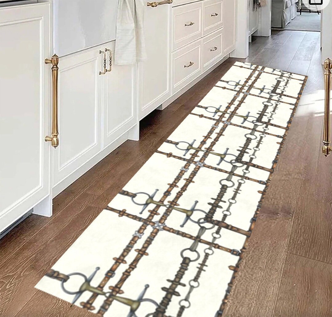 Ivory Equestrian Reins and Snaffle Bits Runner Rug - Shimmer Rug With ...