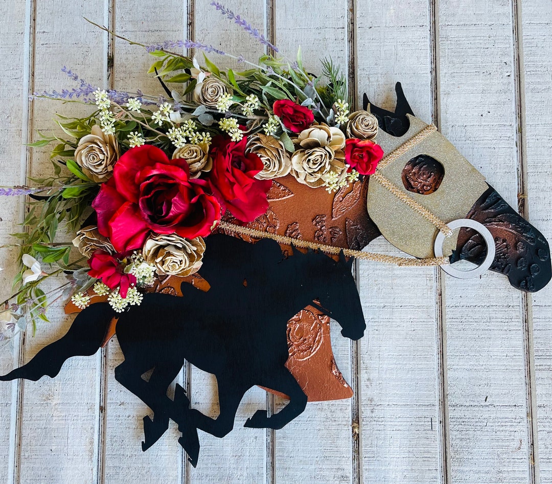 Run for the Rose's Horse Head Wreath - Kentucky Derby Equestrian Door ...