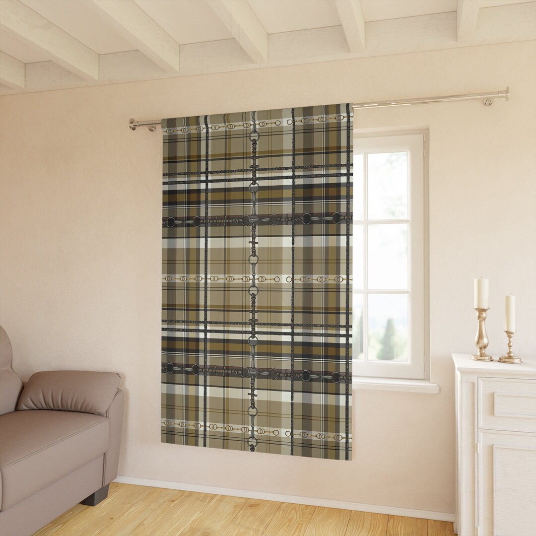 Mustard Snaffle Bit Plaid Equestrian Bit Window Curtains 1 - Etsy
