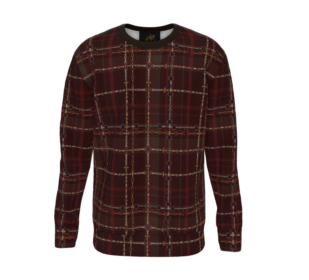 Burgundy Snaffle Bit Plaid Check Long Sleeved Sweatshirt. Horse Lovers ...