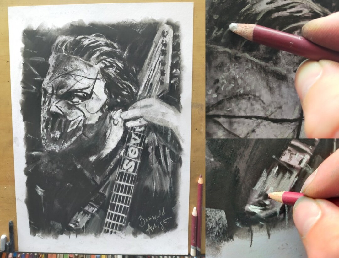 SLIPKNOT Mick Thomson Original Pastel Pencil Portrait A3 - Etsy