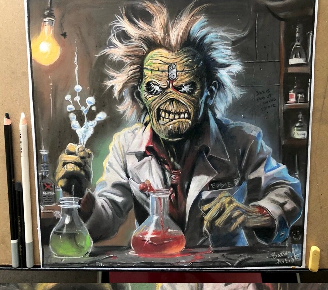 IRON MAIDEN Eddie Mad Scientist m Pastel Pencil Drawing - Etsy
