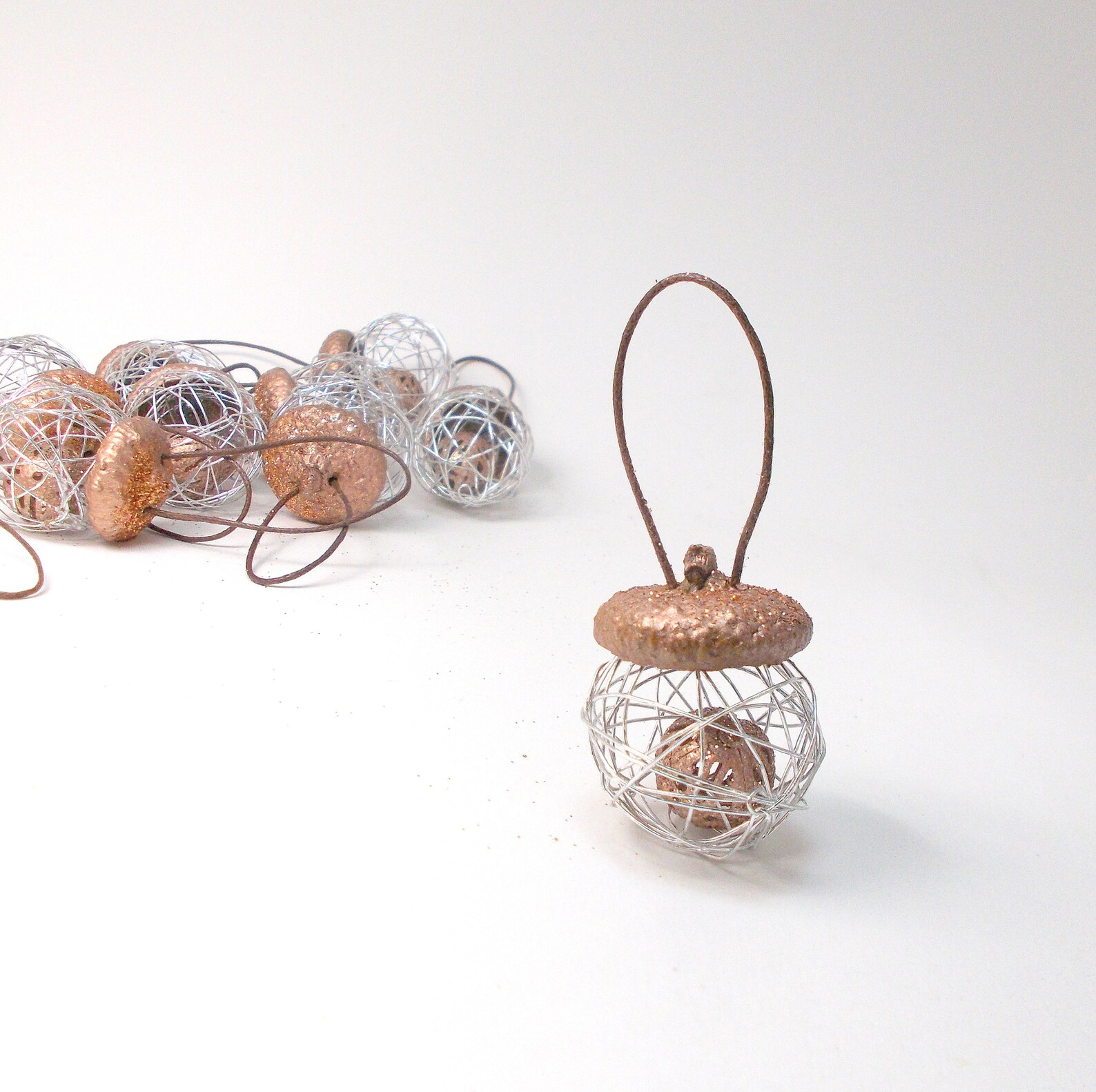 Large Acorn Decor Rose Gold Christmas Pendant Ornaments Real Acorn Caps ...