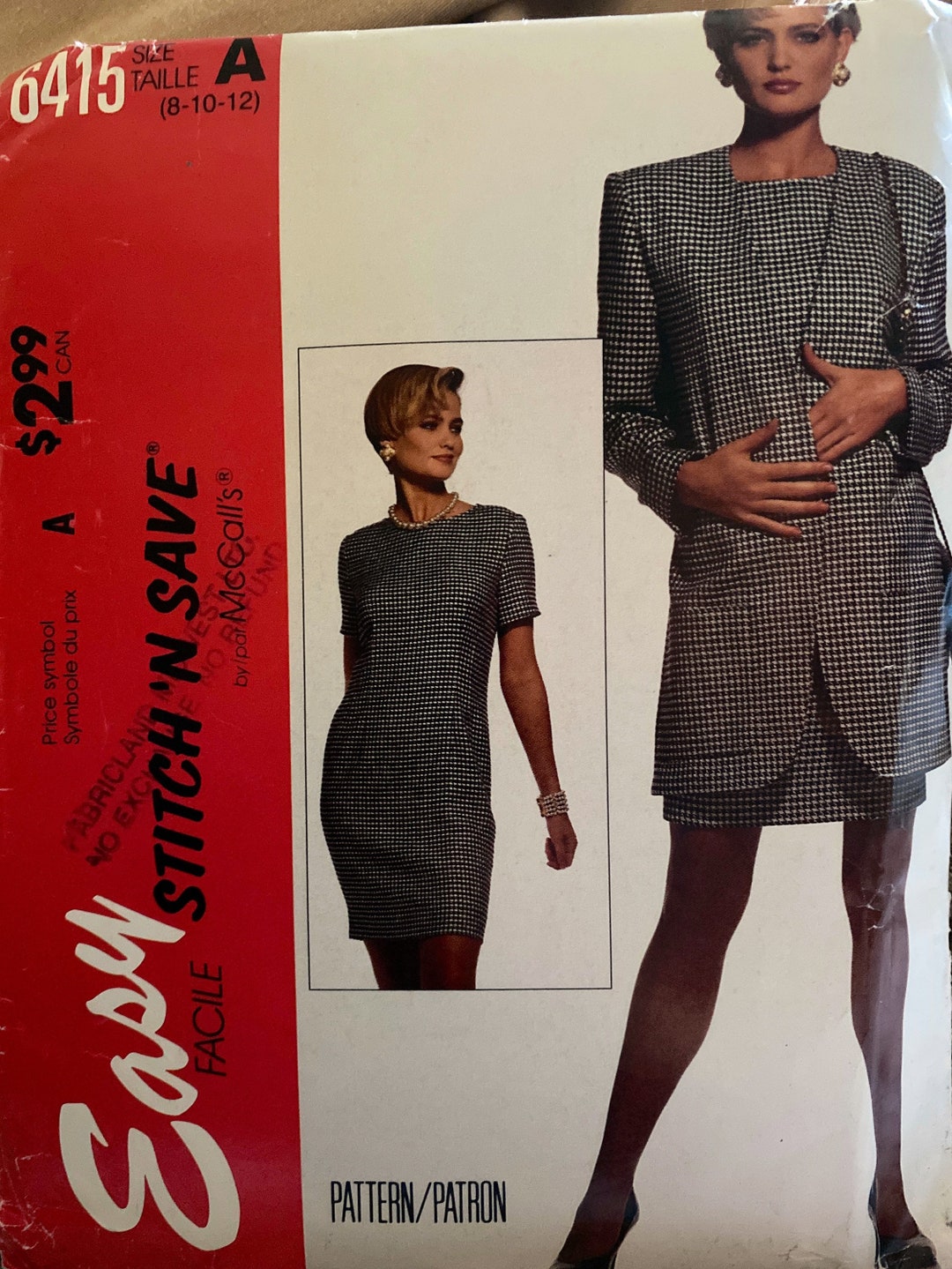 1990 moda de las mujeres suelto vestido y chaqueta Mcalls patrón de ...