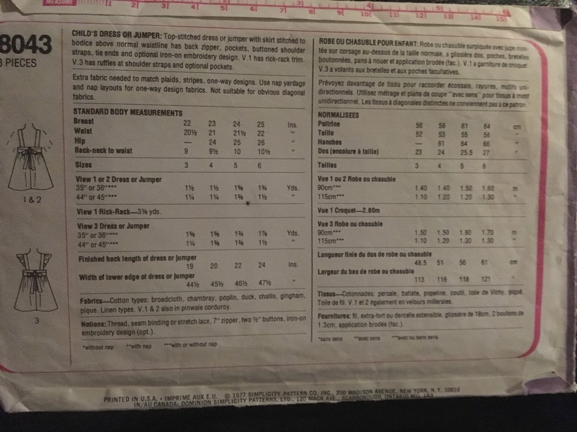 Girls 1970s Dress and Jumper Sewing Pattern Simplicity 8043 - Etsy