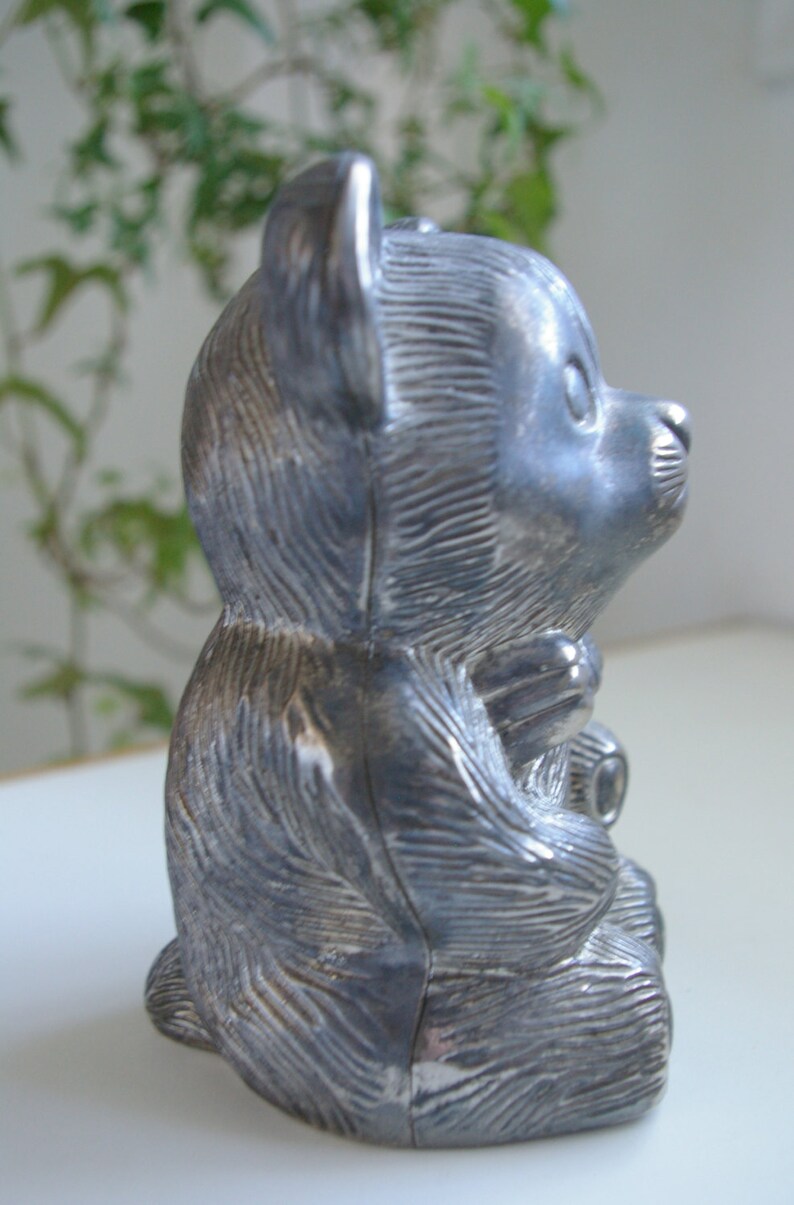 Vintage Silver Plated Teddy Bear Coin Bank - Etsy