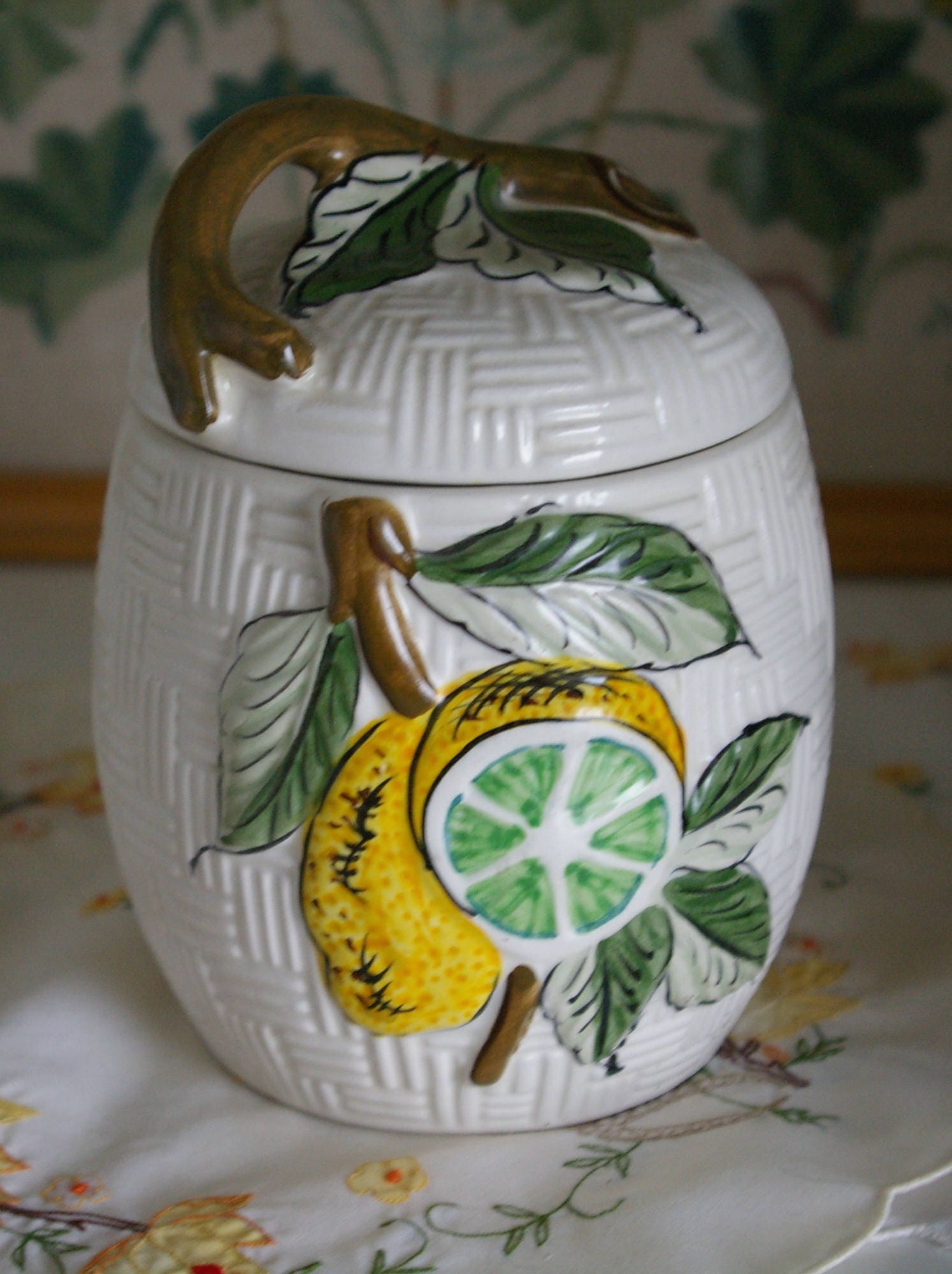 Basket Weave Jar With Lemon Branch Handle Lid - Etsy