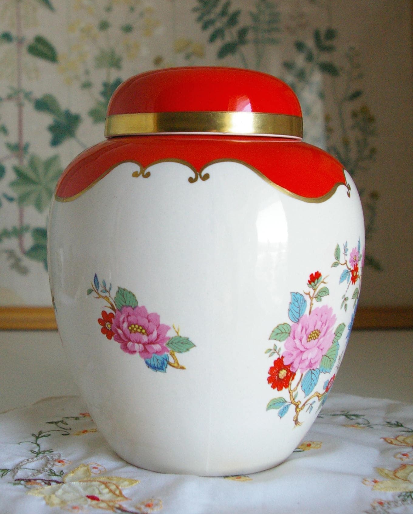 Rare Vintage Ginger Jar With Matching Lid Crown Devon Floral Pattern ...