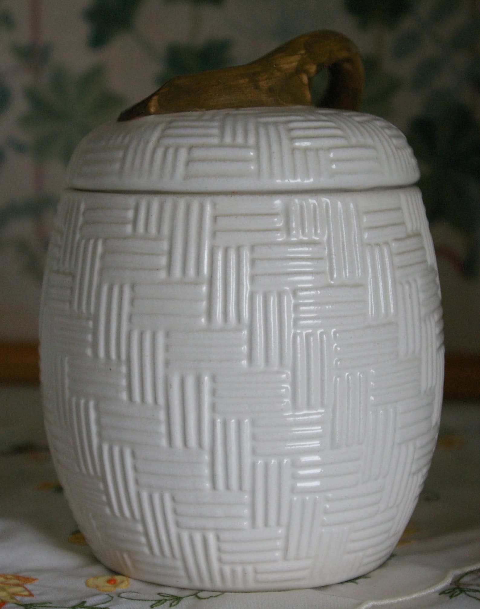 Basket Weave Jar With Lemon Branch Handle Lid - Etsy