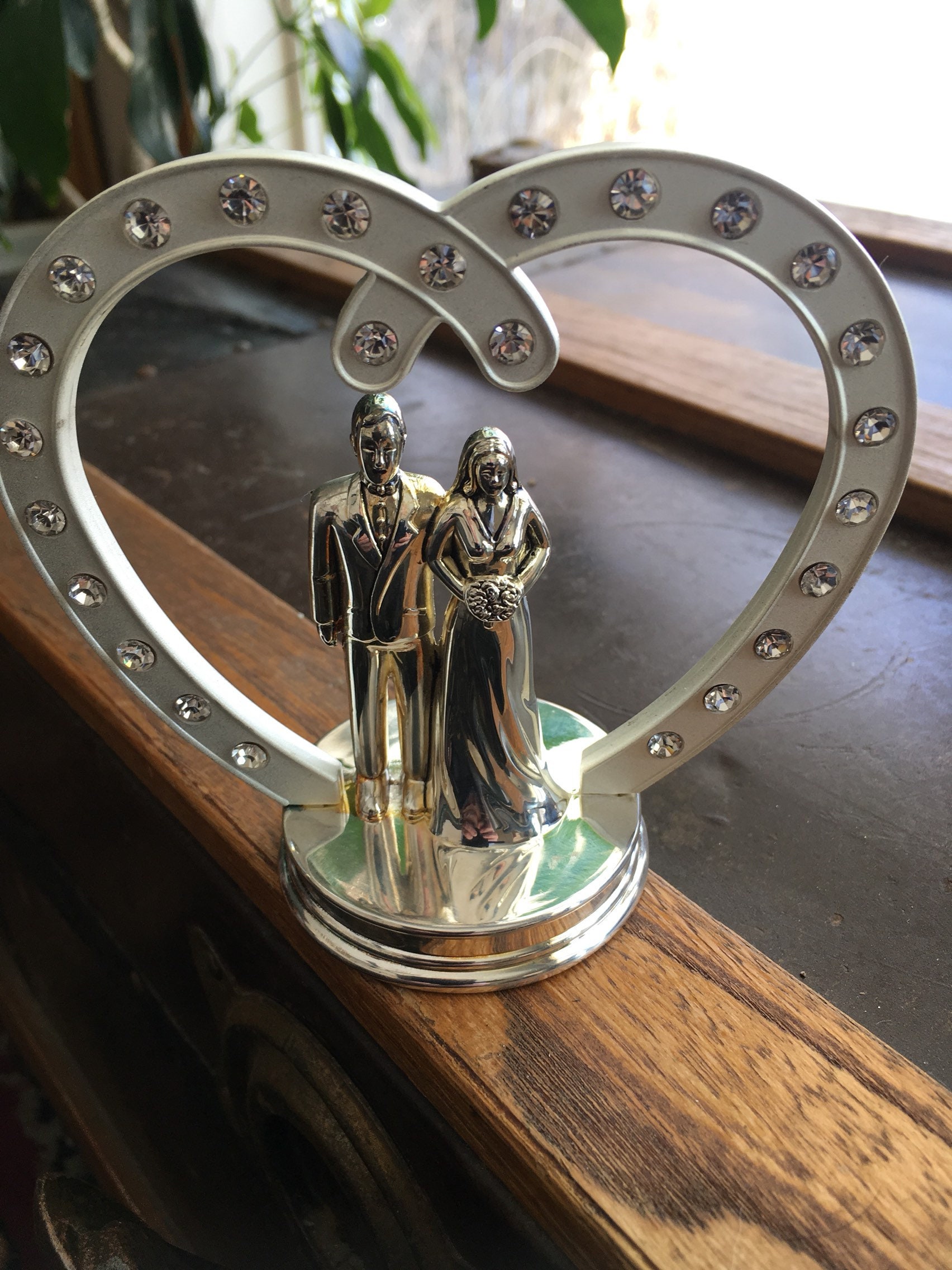 Godinger Silver Heart With Bride and Groom Wedding Cake Topper - Etsy