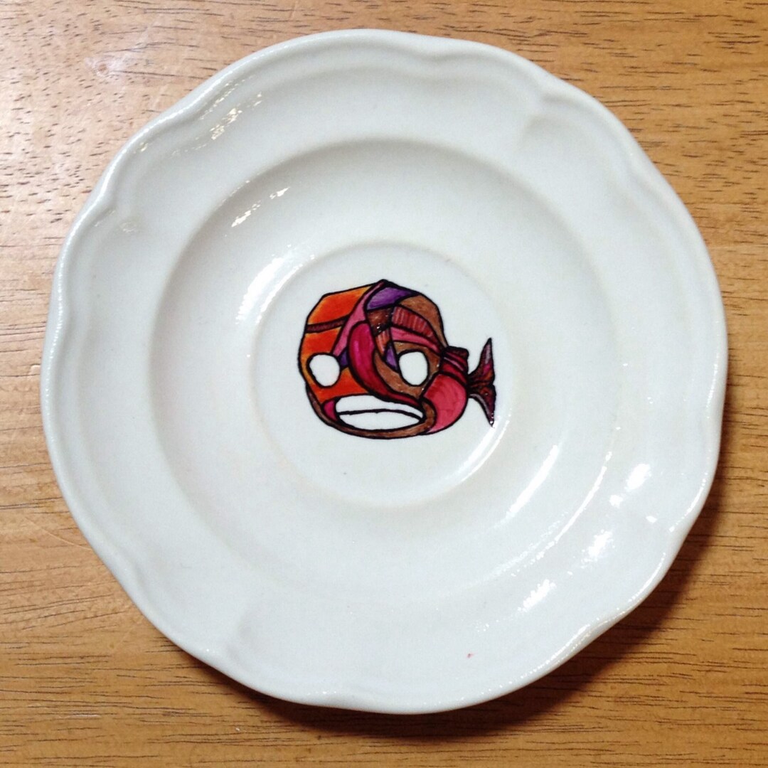 Hand-painted Work on Upcycled Cermaic Plate: Lucho-fish - Etsy