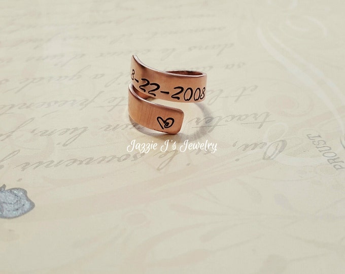 Personalized Copper Ring, Hand Stamped Ring, Adjustable Ring, Custom ...