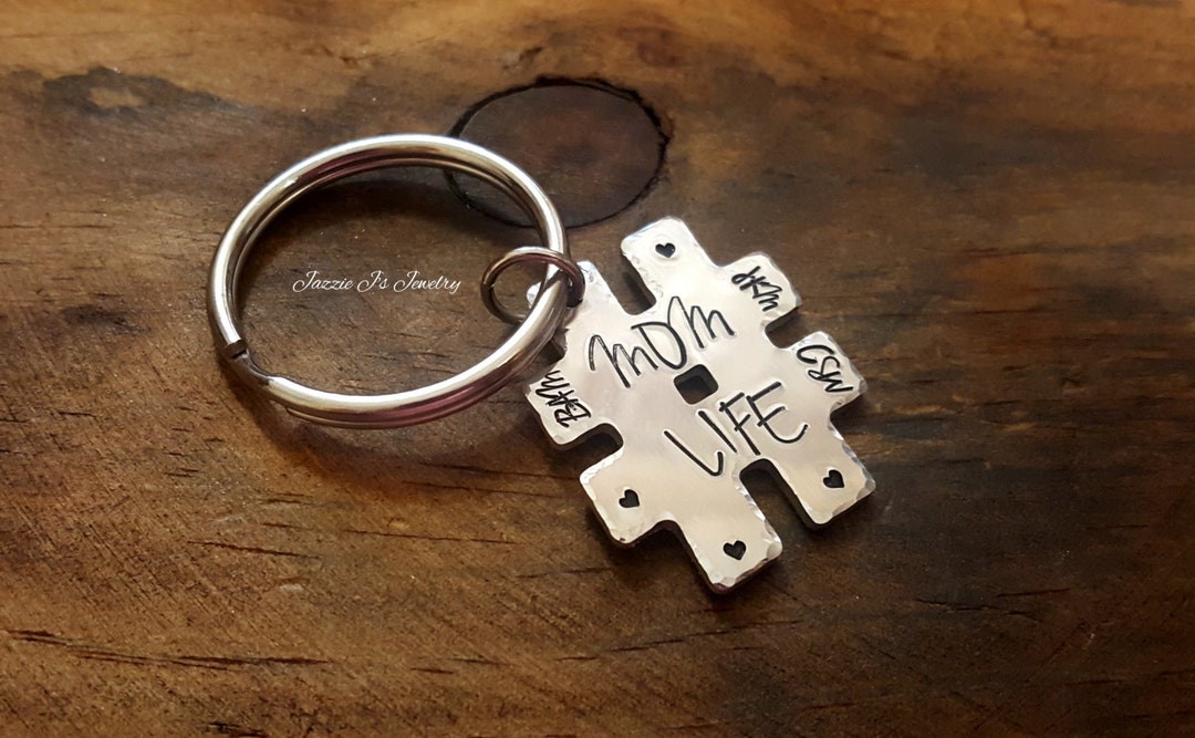 Mom Life Hashtag Keychain momlife Hand Stamped Keychain - Etsy