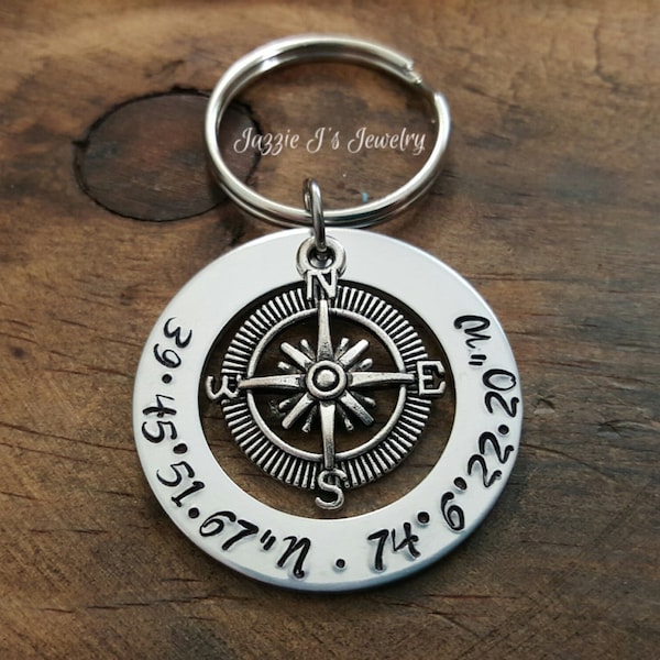 Engraved Compass Keychain - Etsy