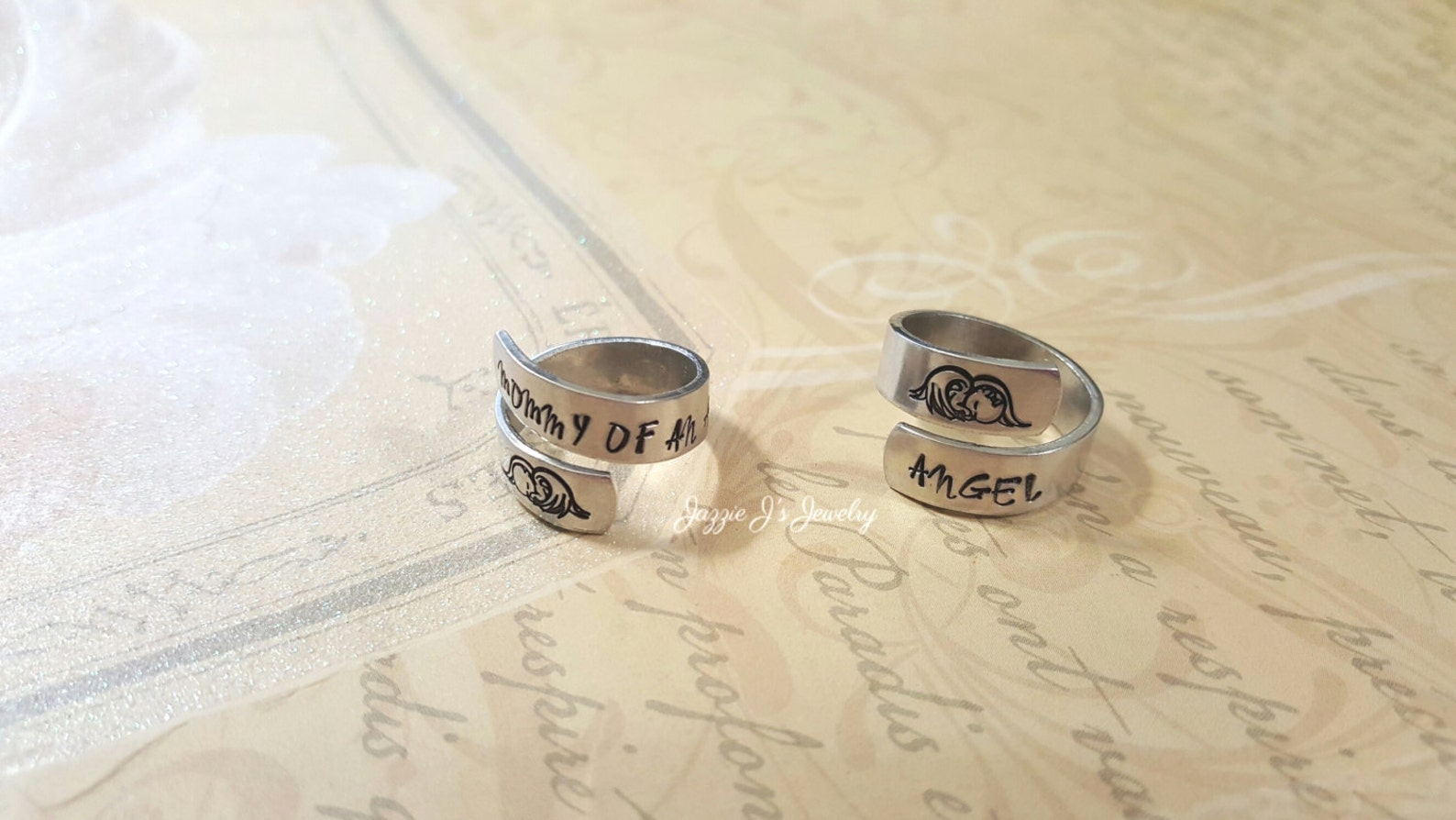 Mommy of an Angel Ring Hand Stamped Angel Baby Ring - Etsy