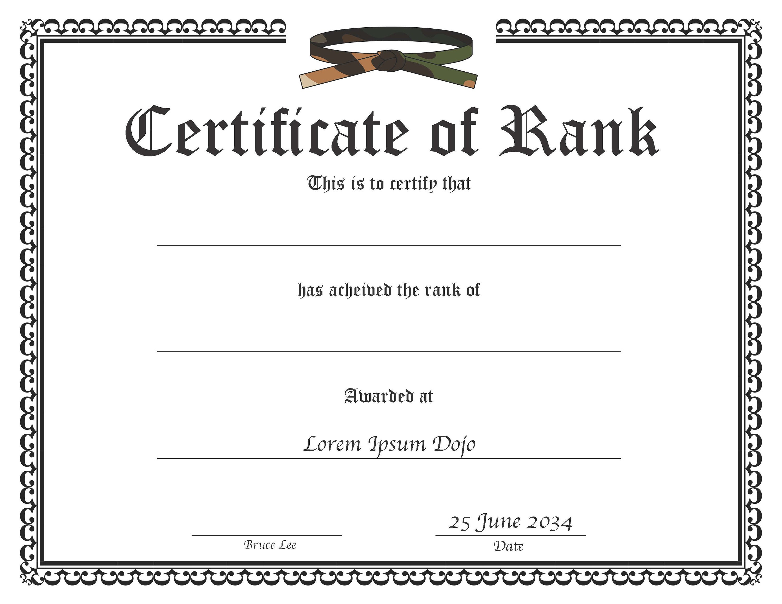 Editable Martial Arts Rank Certificates - Instant Download - PDF - Etsy