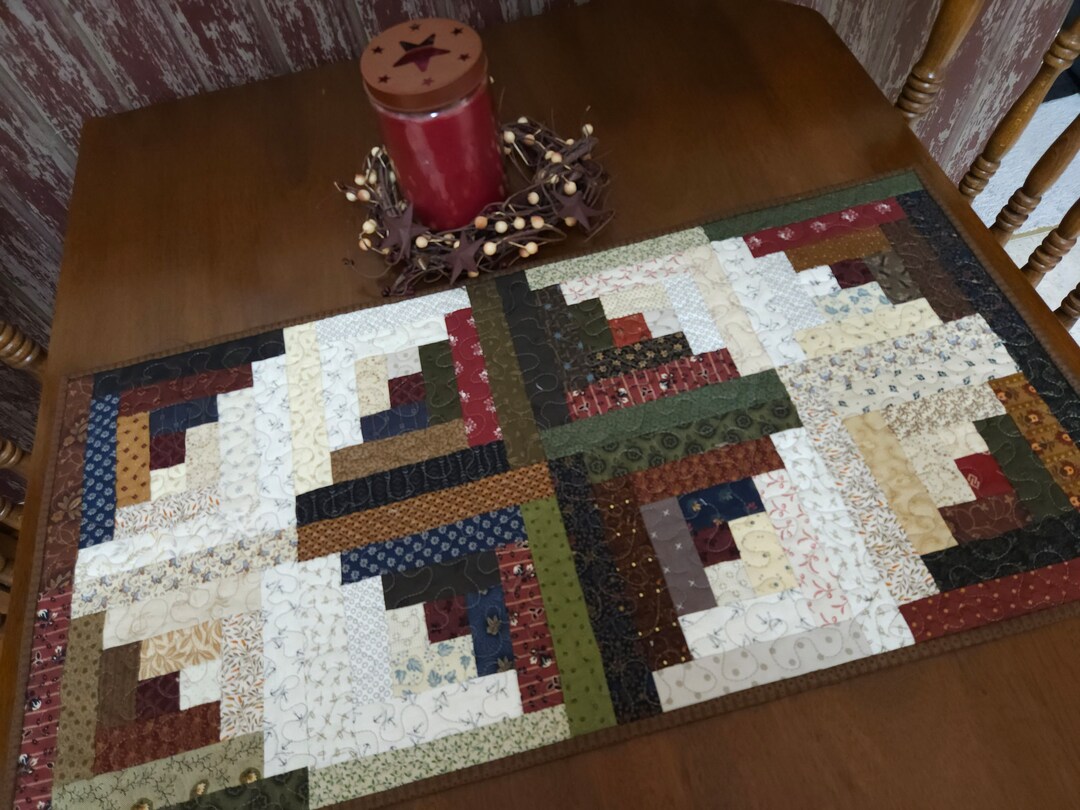 Quilted Log Cabin Table Runner, Farmhouse Runner, Scrappy Table Runner ...