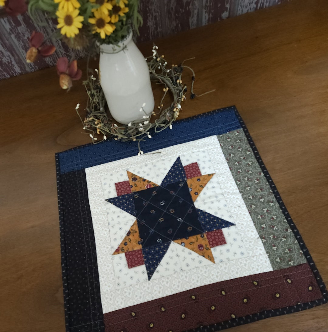 Quilted Star Table Topper With Prairie Points, Quilted Country Scrappy ...