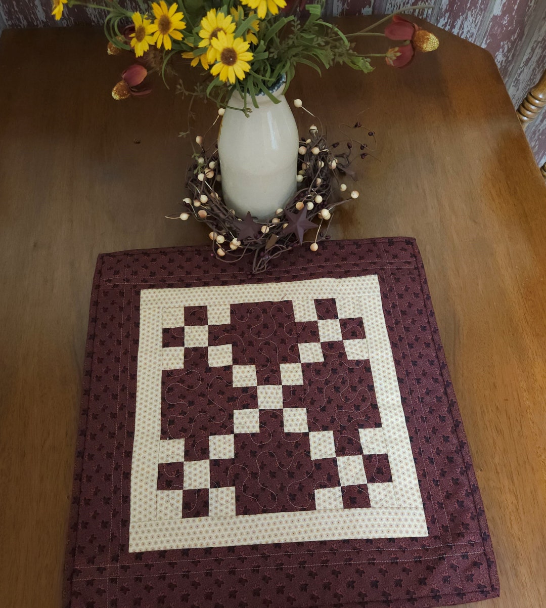 Quilted Table Topper / Quilted Farmhouse Table Topper / Scrappy Table ...