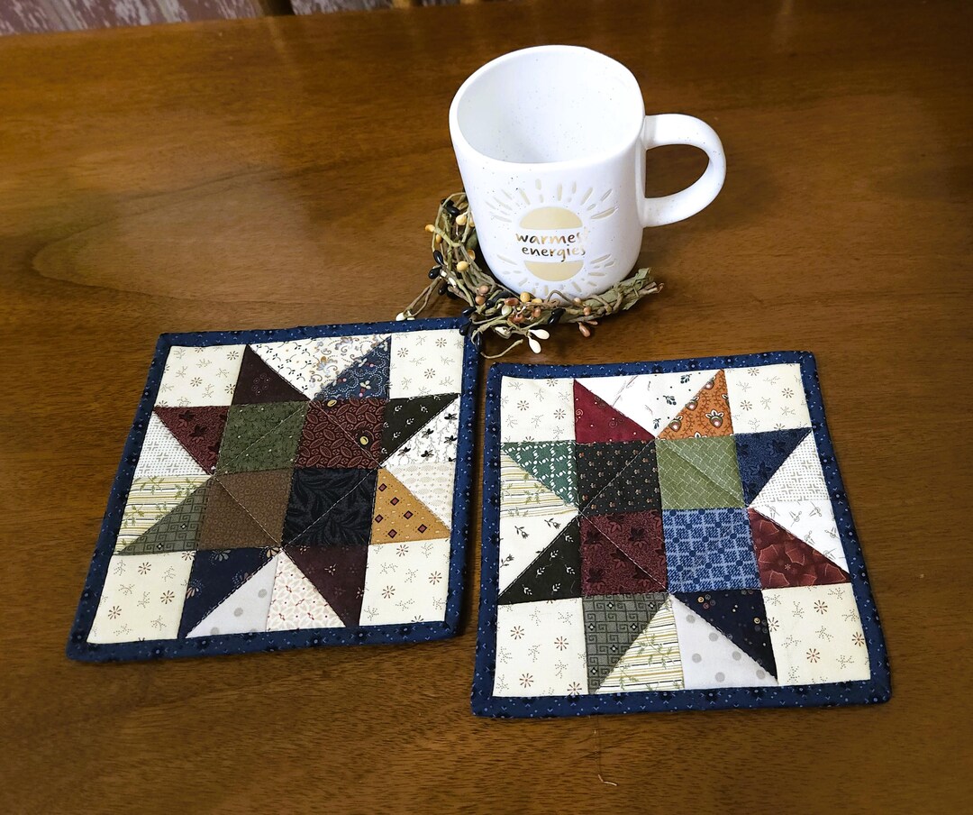 Quilted Mug Rugs, Rustic Star Mug Rugs, Handmade Coasters, Set of 2 ...