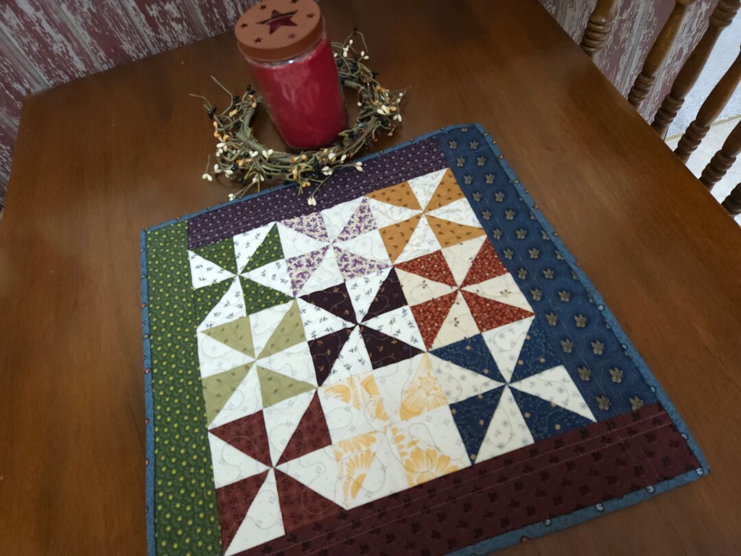 Quilted Spring Pinwheel Table Topper, Country Table Covering, Scrappy ...