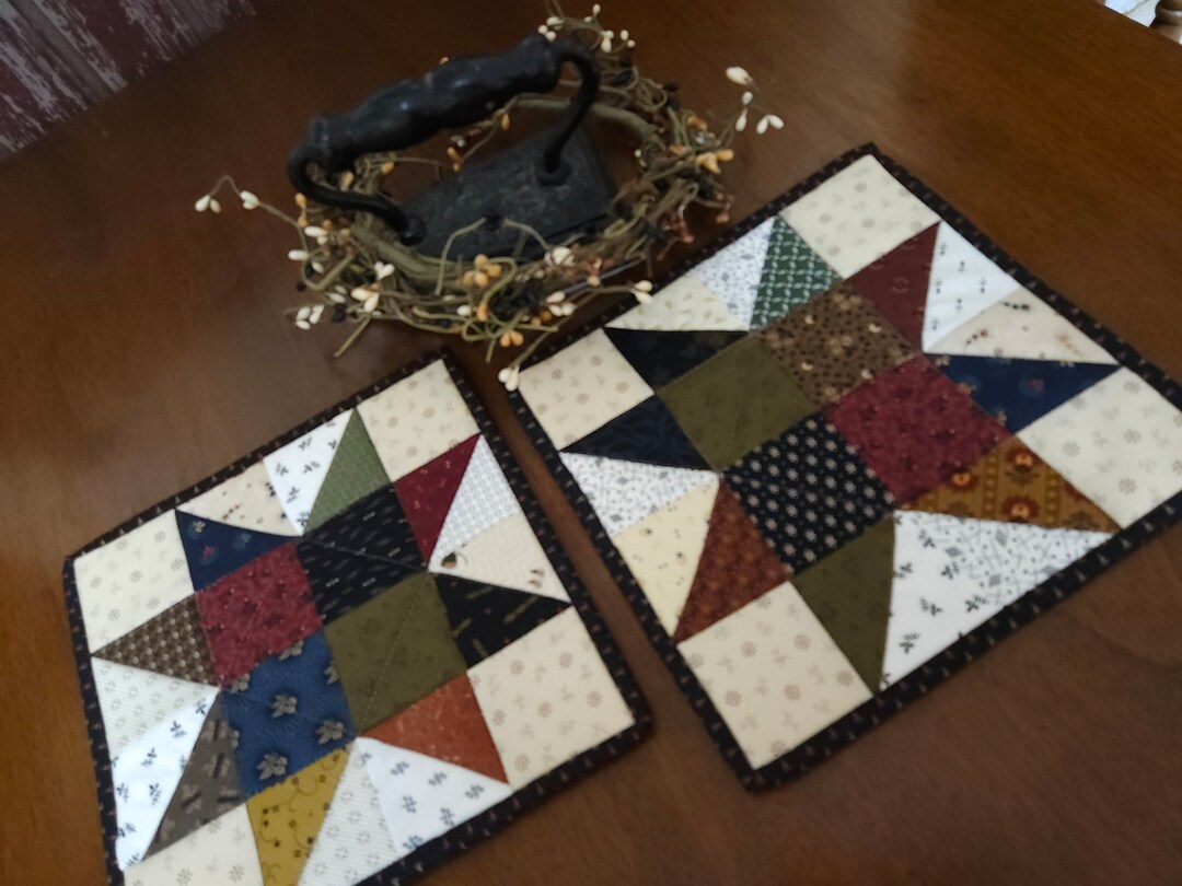 Quilted Star Potholders, Country Hot Pads, Scrappy Trivets, Handmade ...