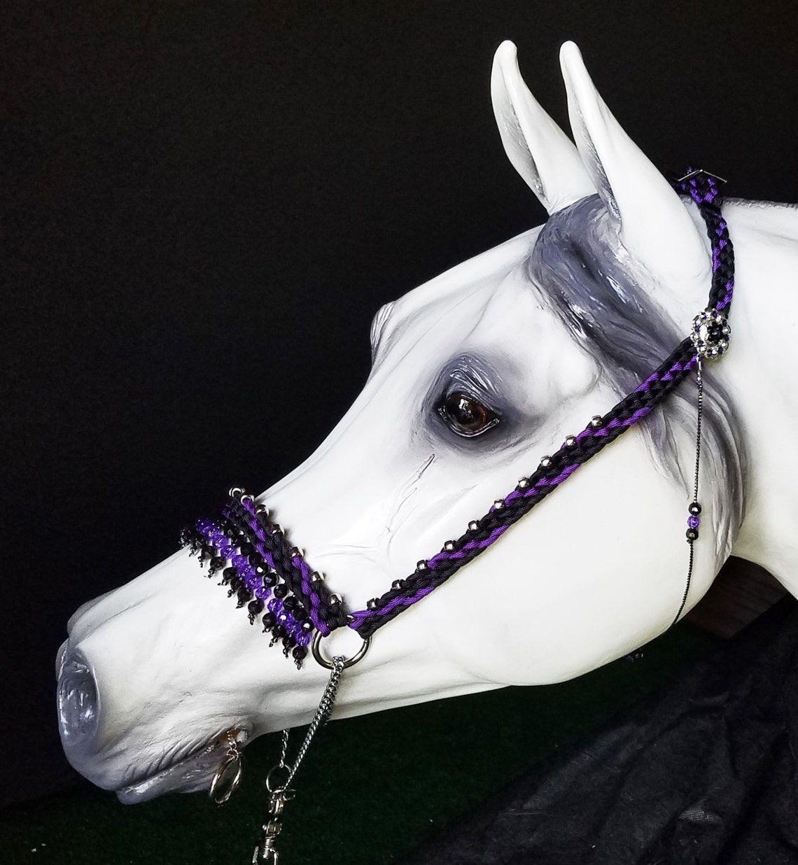 Hand Braided Arabian Style Show Halter, Horse Tack, BLACK / PURPLE W ...