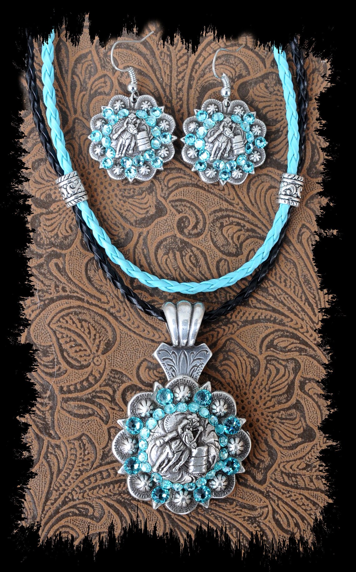 Gorgeous Bling Concho Western Necklace, Barrel Racer, Braided Cords ...