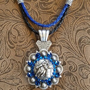 Gorgeous Bling Concho Western Necklace, Barrel Racer, Braided Cords ...