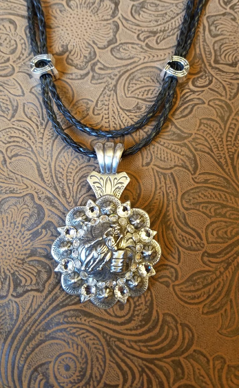 Gorgeous Bling Concho Western Necklace, Barrel Racer, Braided Cords ...