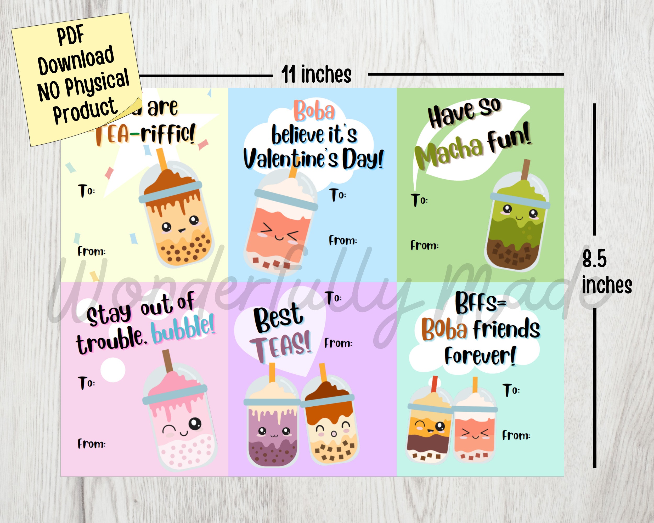 Boba Valentines, Bubble Tea Kids Valentines Day Cards, Printable Boba ...