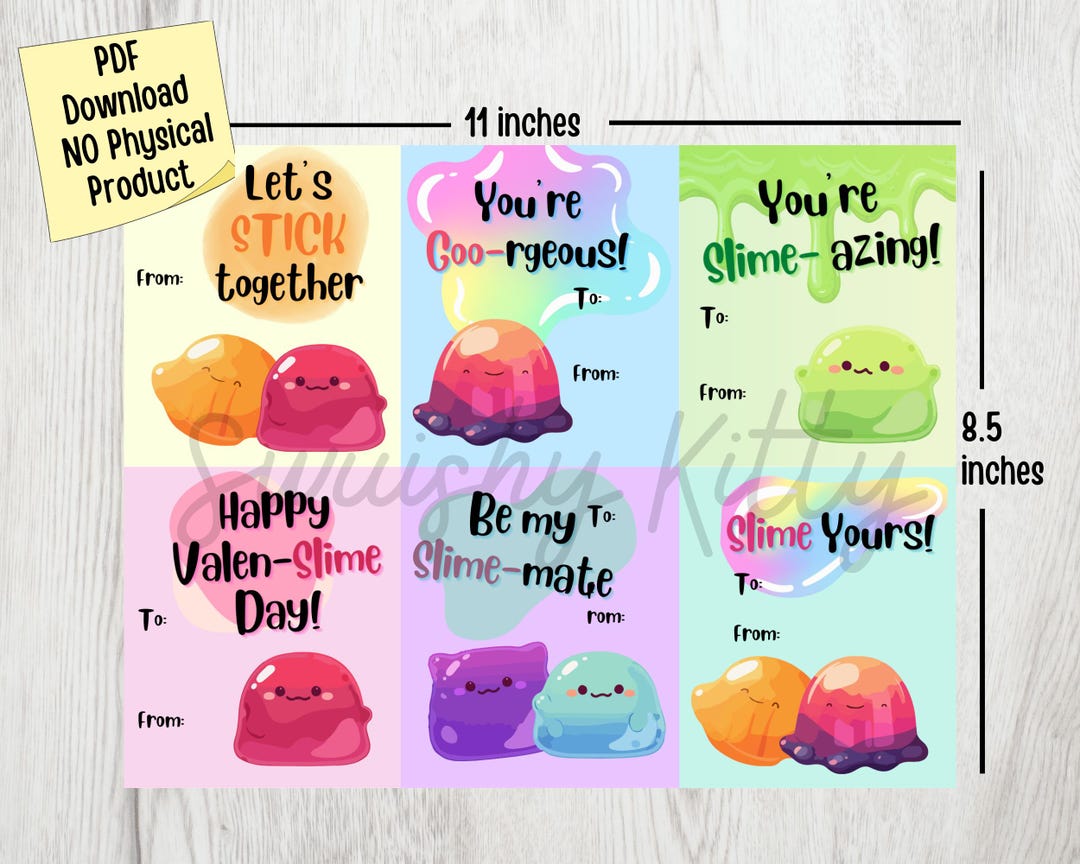 Slime Valentine Cards | Kids Classroom Exchange, Printable PDF Download ...