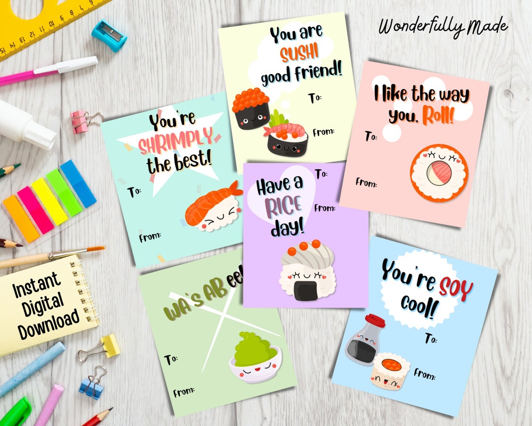 Sushi Valentines, Kids Valentine's Day Cards, Printable Valentines ...