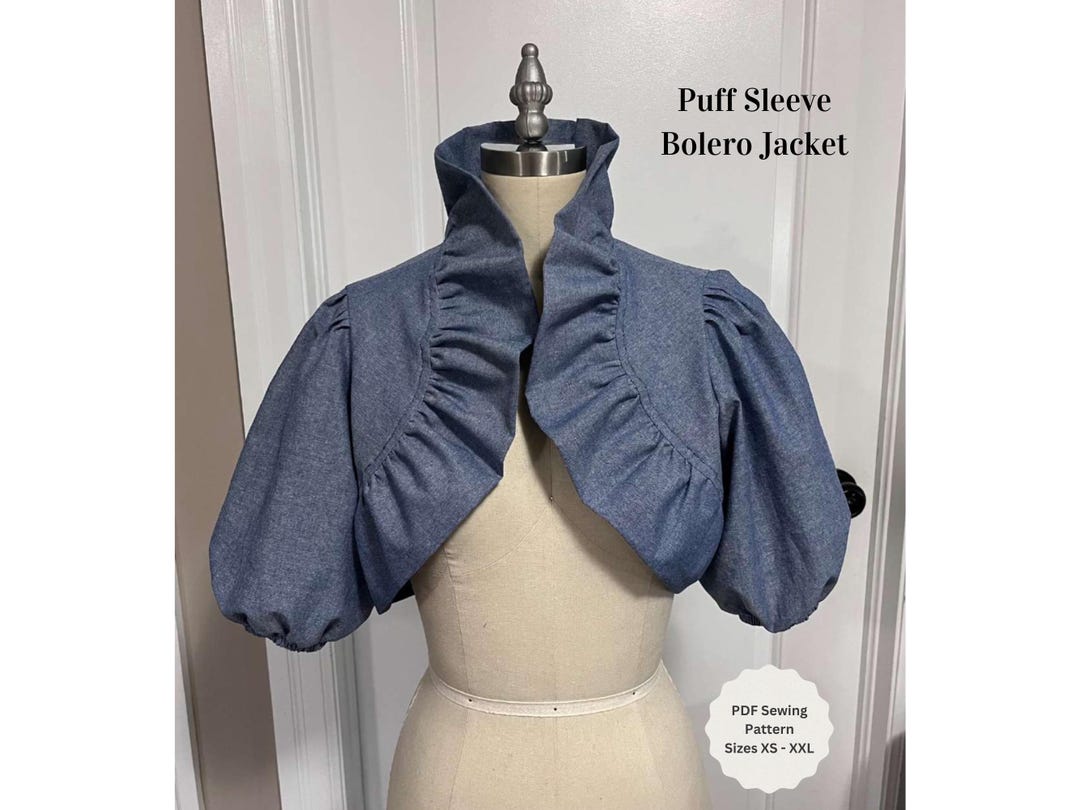 Puff Sleeve Bolero Jacket Sewing Pattern, Cropped Shrug Pdf XS-XXL ...