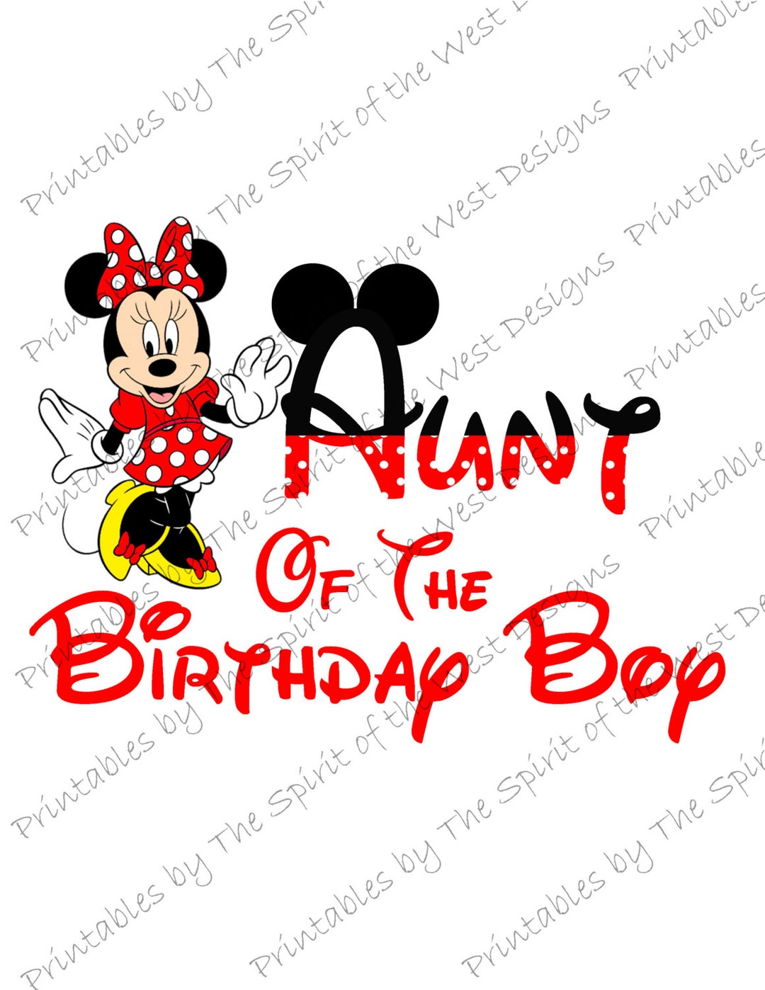 Aunt of the Birthday Boy Minnie Sublimation Printable Party IMAGE Use ...