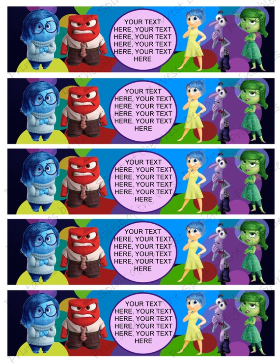 Inside Out Editable PDF Water Bottle Labels Birthday Party Name Tags ...