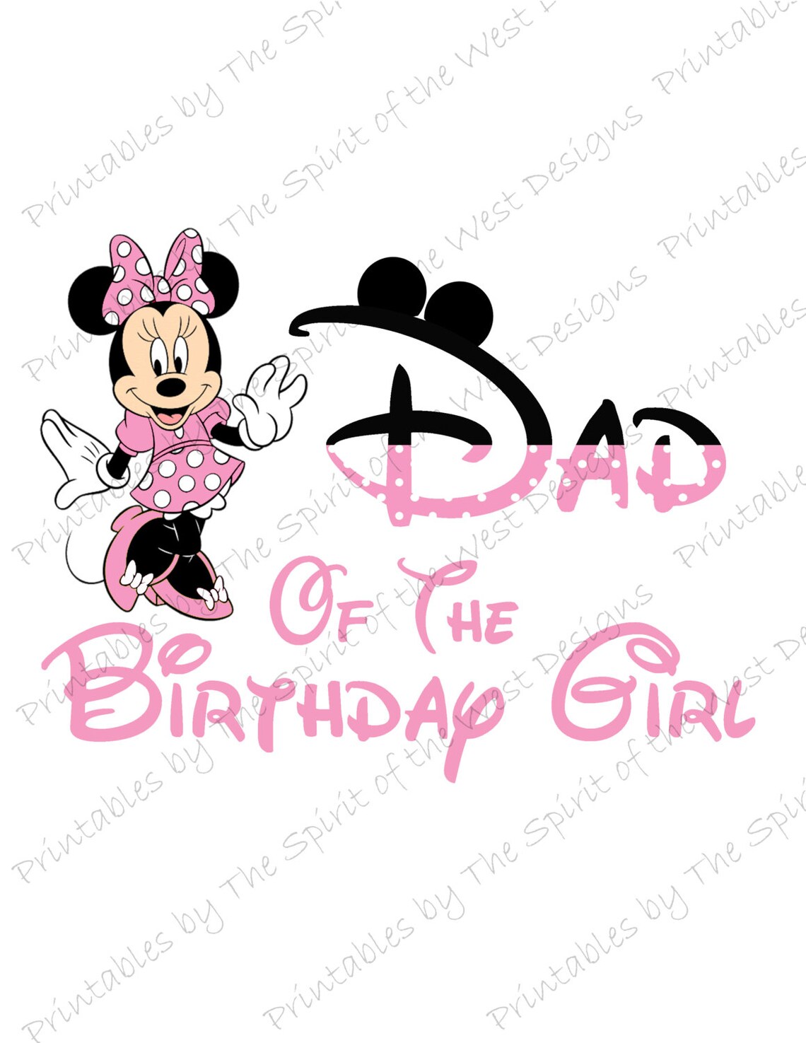 Dad of the Birthday Girl Minnie Mouse Iron on IMAGE Mouse Ears ...