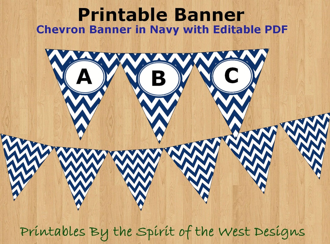 Navy Chevron Banner Editable PDF Party Favor Printable Pennant Baby ...