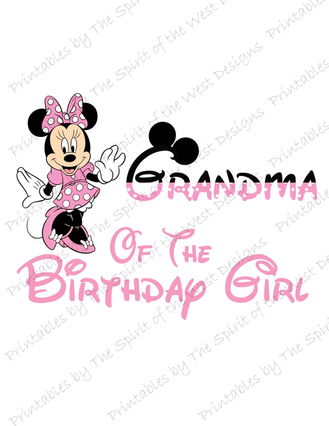 Grandma of the Birthday Girl Minnie Mouse Iron on IMAGE Mouse Ears ...