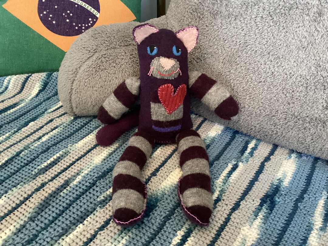 Handmade OOAK Purple and Grey Stuffed Cat Made From Softly Felted ...