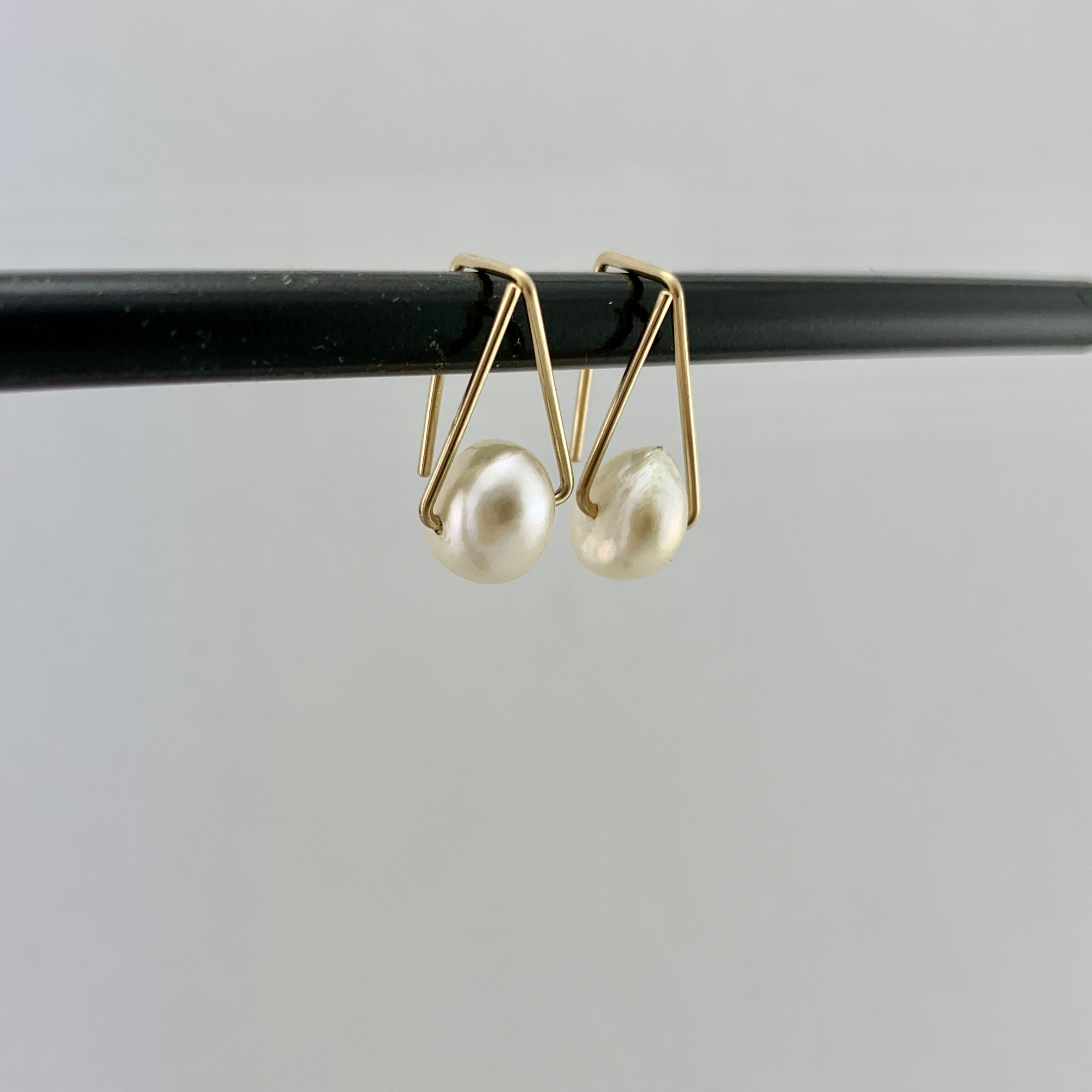 Geometric Pearl Drop Earrings Triangle Earrings Modern Pearl | Etsy