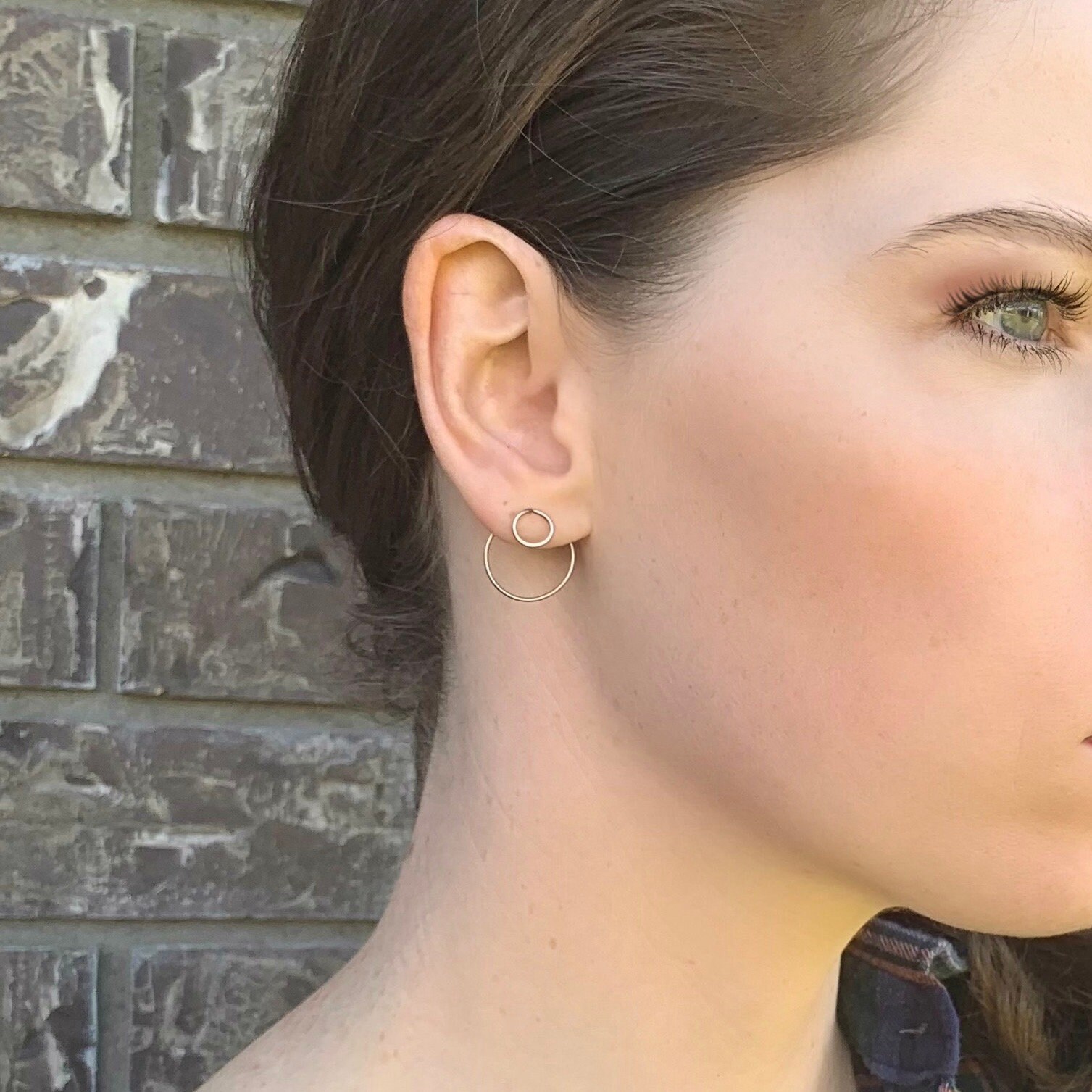 Geometric ear jacket round front back earrings double circle | Etsy