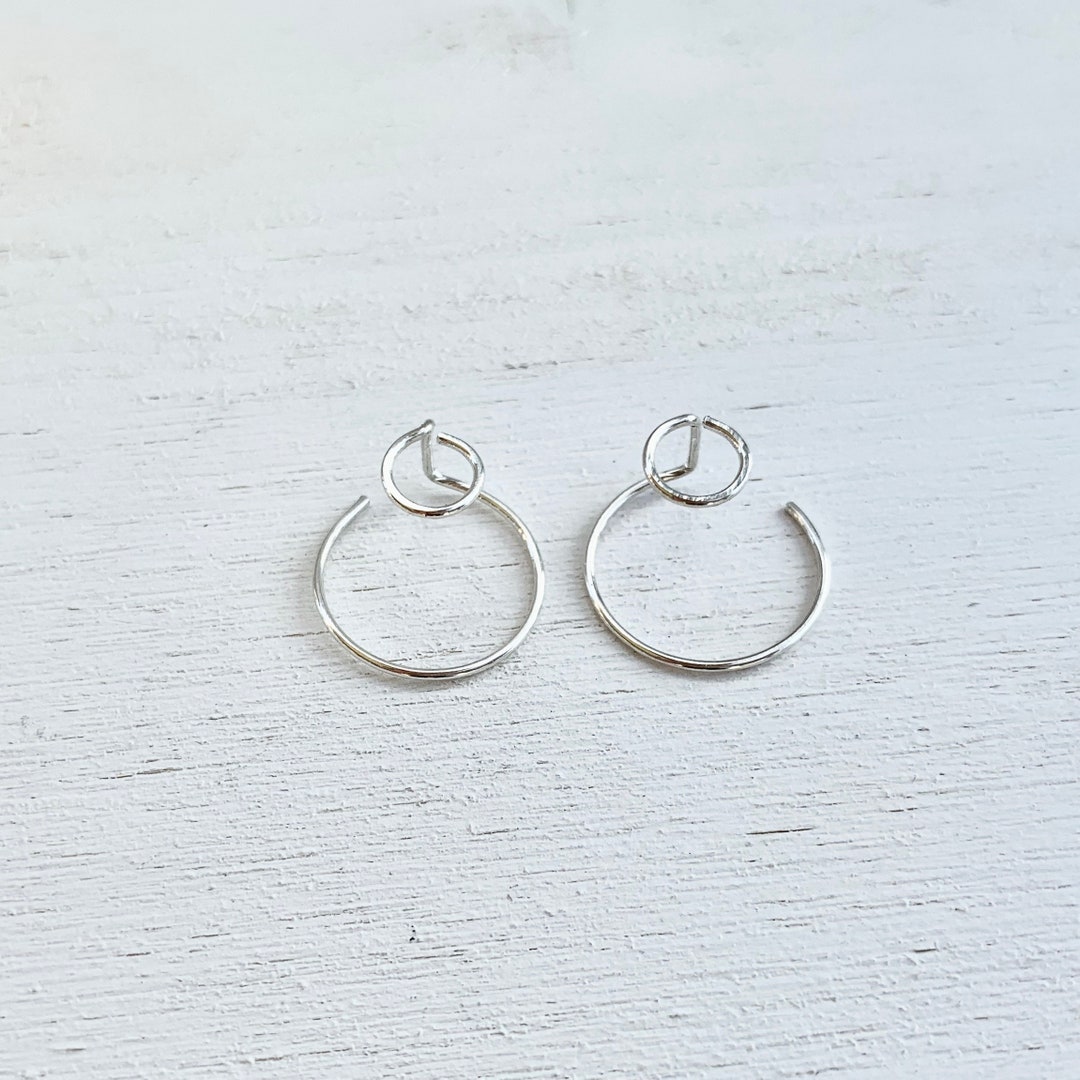 Geometric Ear Jacket, Round Front Back Earrings, Double Circle Earrings ...