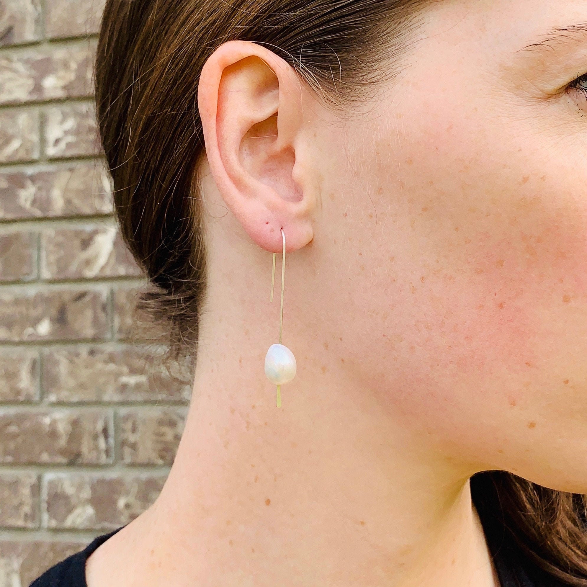 Gold pearl drop earrings long pearl earrings gold pearl | Etsy